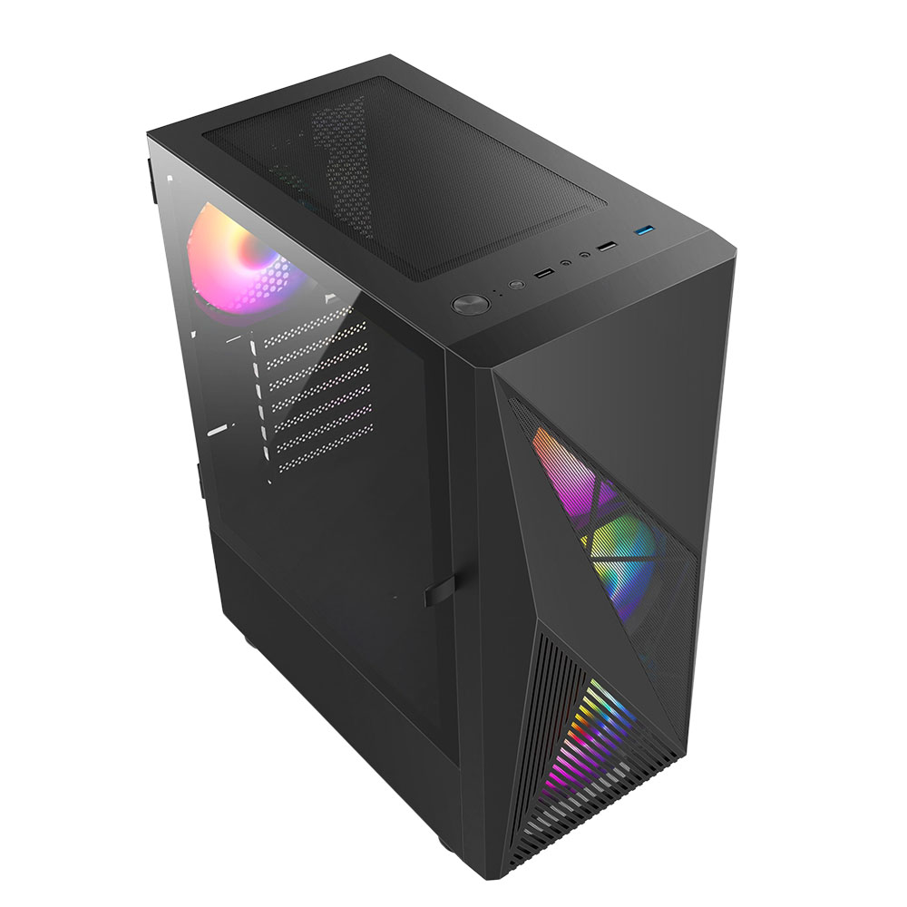 Vida Tempest Black Mid ATX Gaming PC Case, 4x 120mm ARGB LED Fans ...